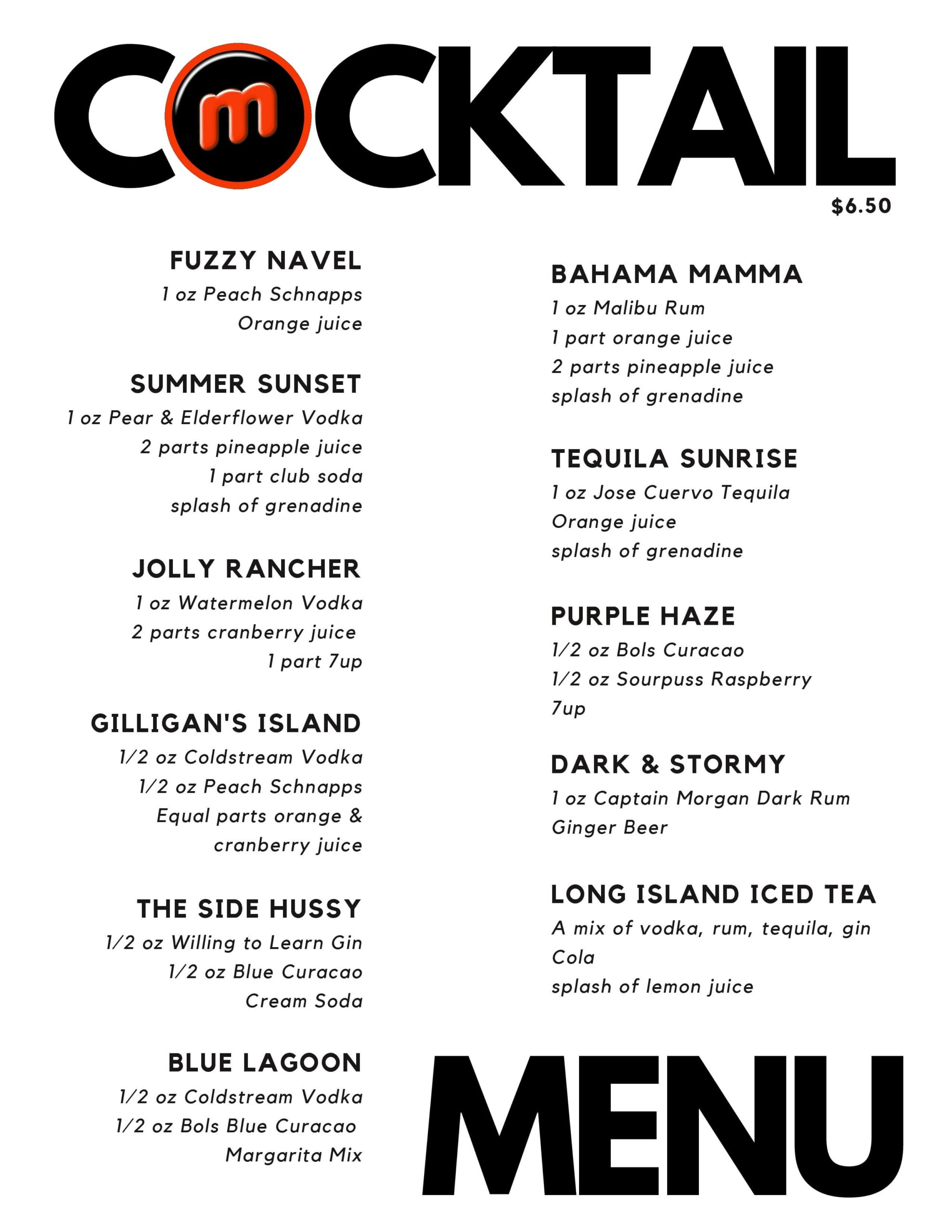 Food and Drink Menu - Weekend Brunch - Montes Showbar Grill