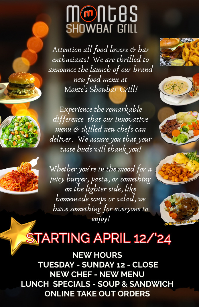 New Food Menu - Montes Showbar Grill